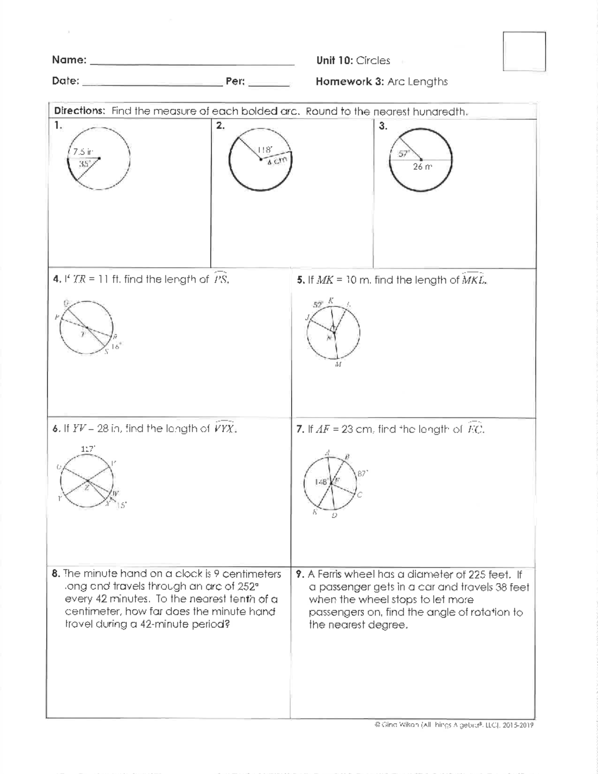 Unit 10: Circles - Arc Length Practice Worksheet for Homework - Studocu