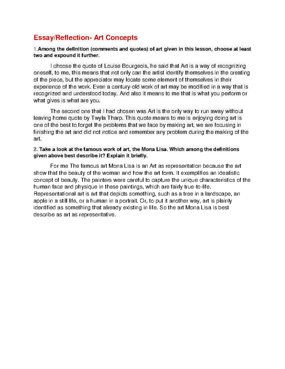 Essay Reflection Art Concepts - Among the definition (comments and ...