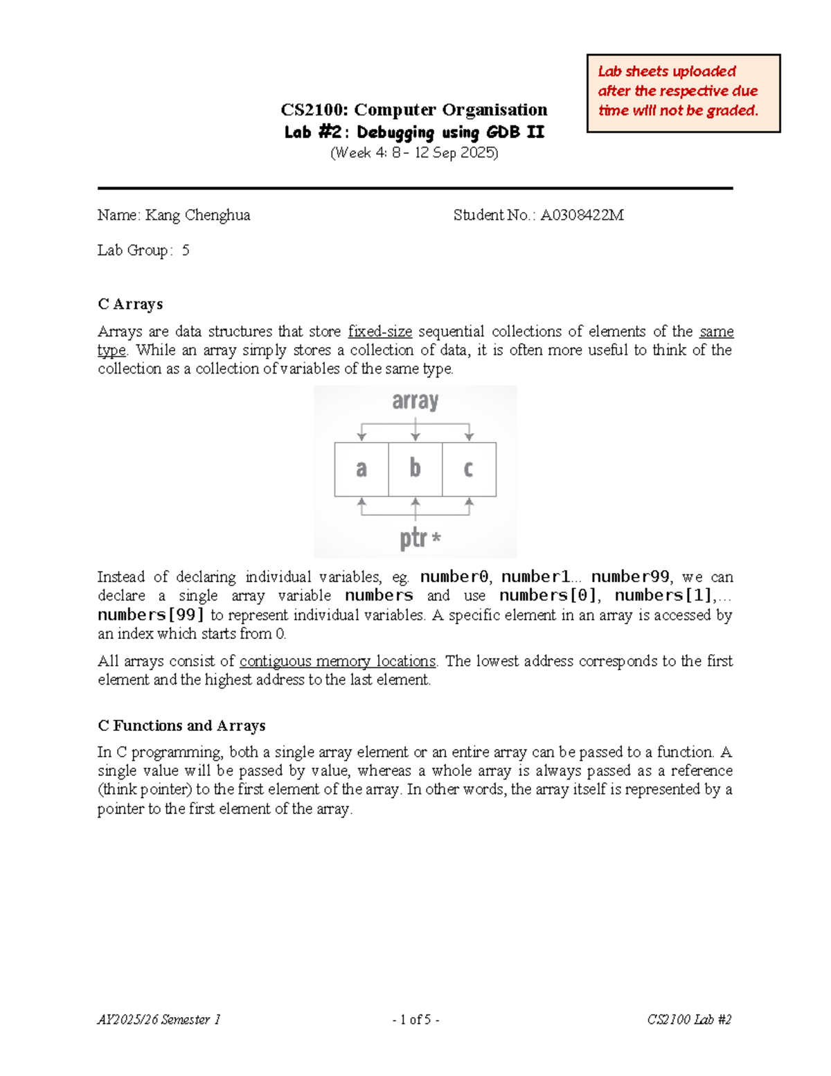 CS2100: Lab 2 - Debugging with GDB and C Arrays - Studocu