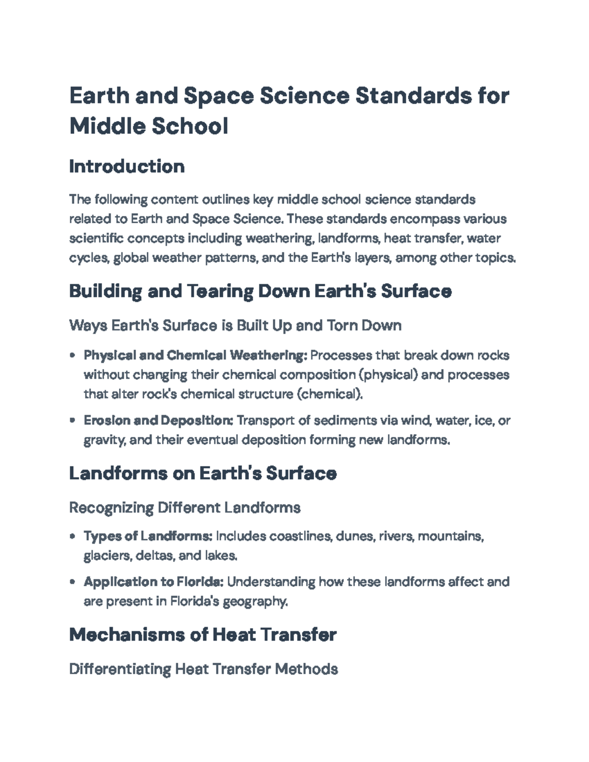 Middle School Earth and Space Science Standards Overview - Earth and ...