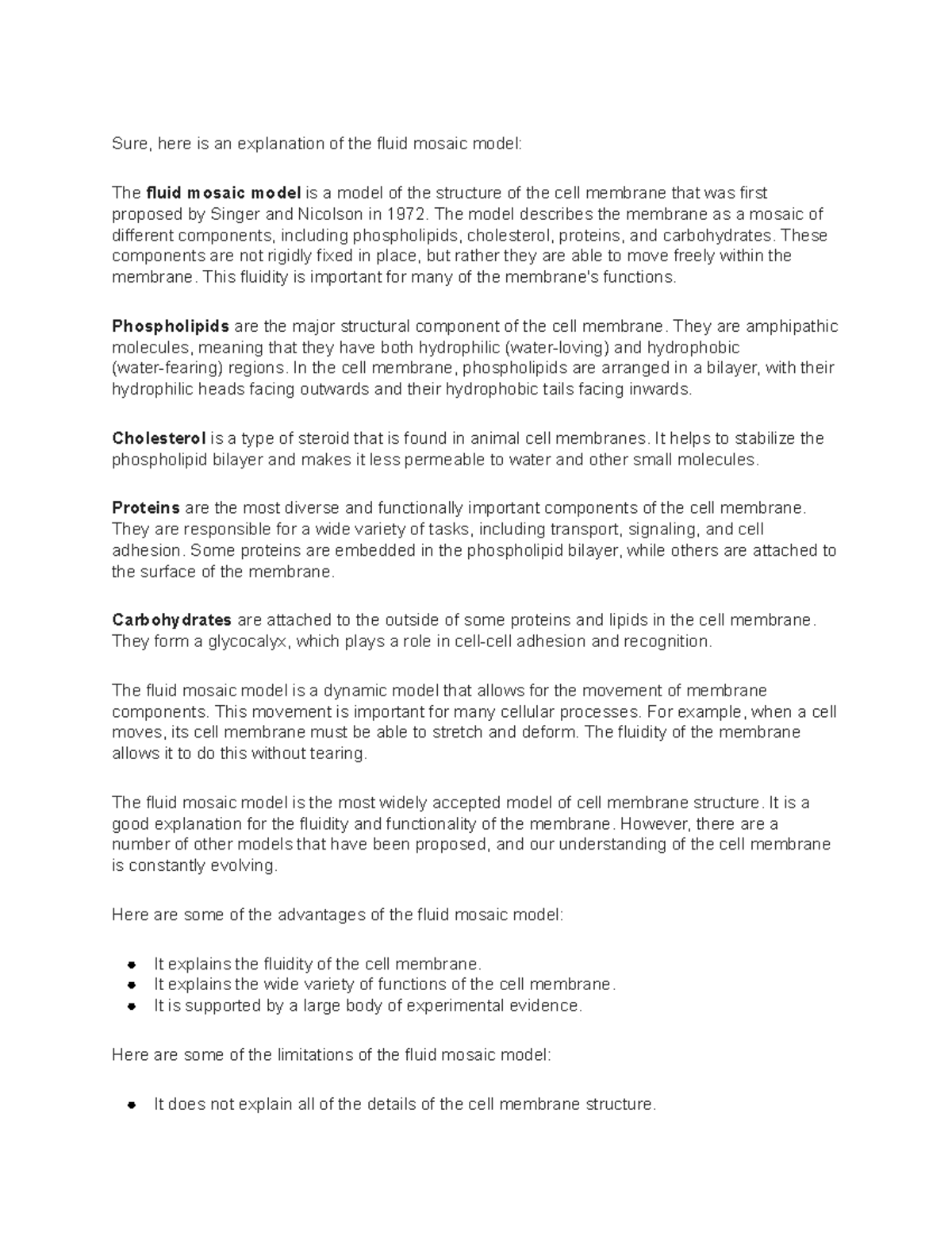 Explain fluid mosaic model of cell membrane - Sure, here is an ...