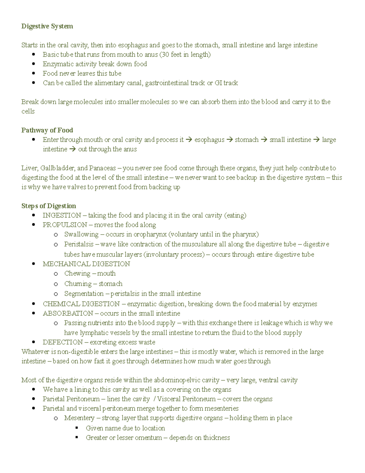 Digestive System - A&P Lecture Notes Guide Nursing - Digestive System ...