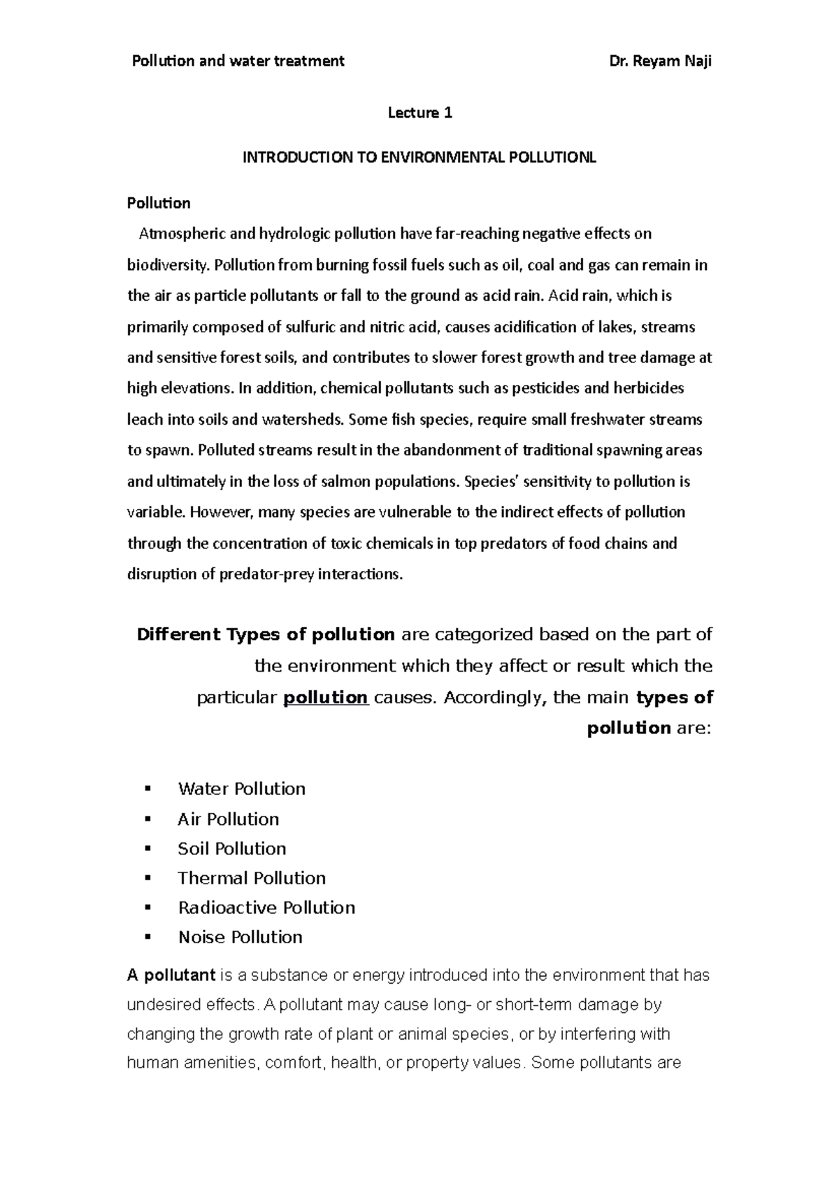 ENG101: Lecture Notes on Water Pollution and Its Impact - Studocu