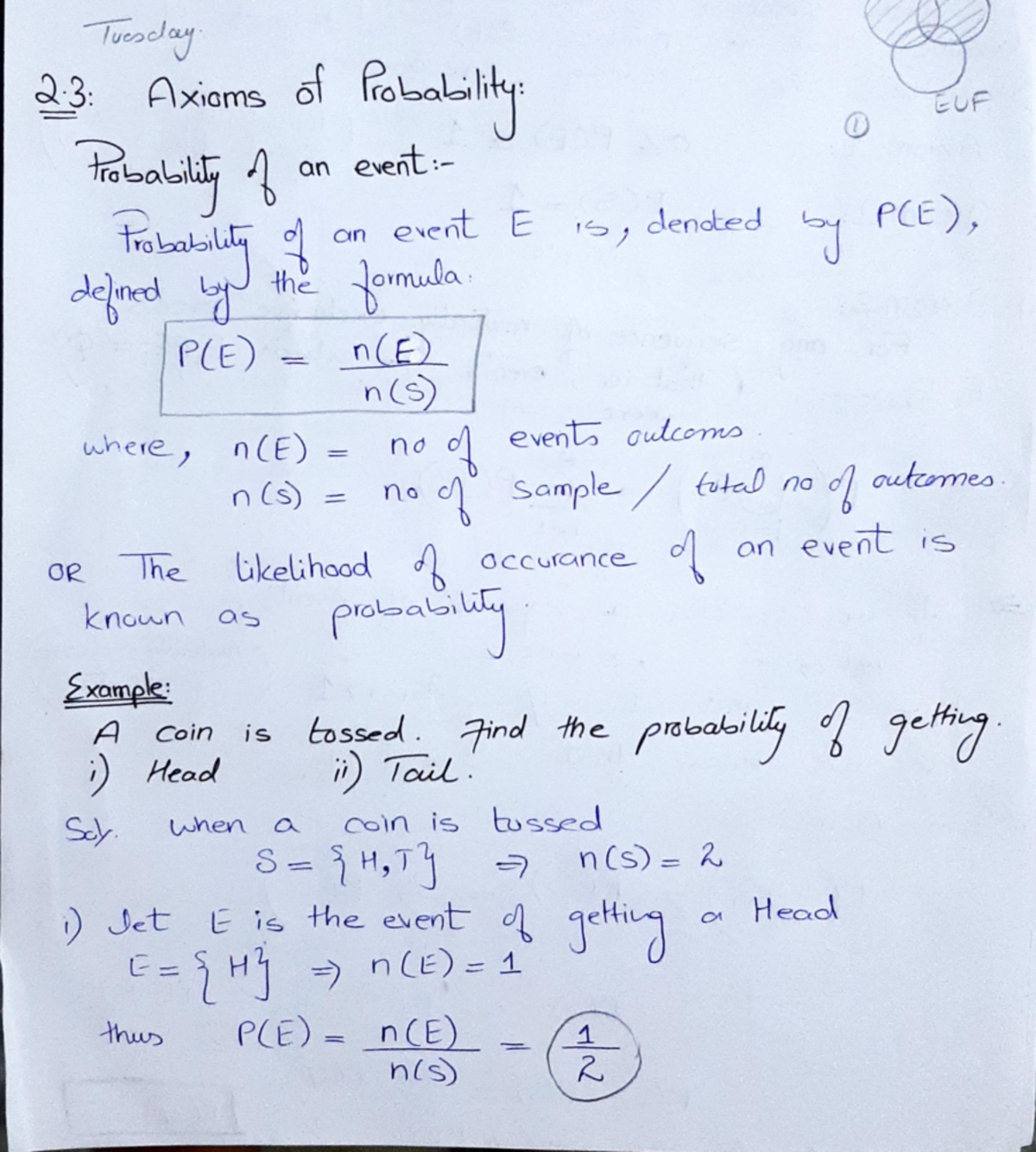 Probability Th 2 - sjd ckasiuch khfd kjsdb isdvh fi - Tuesday I 2 ...