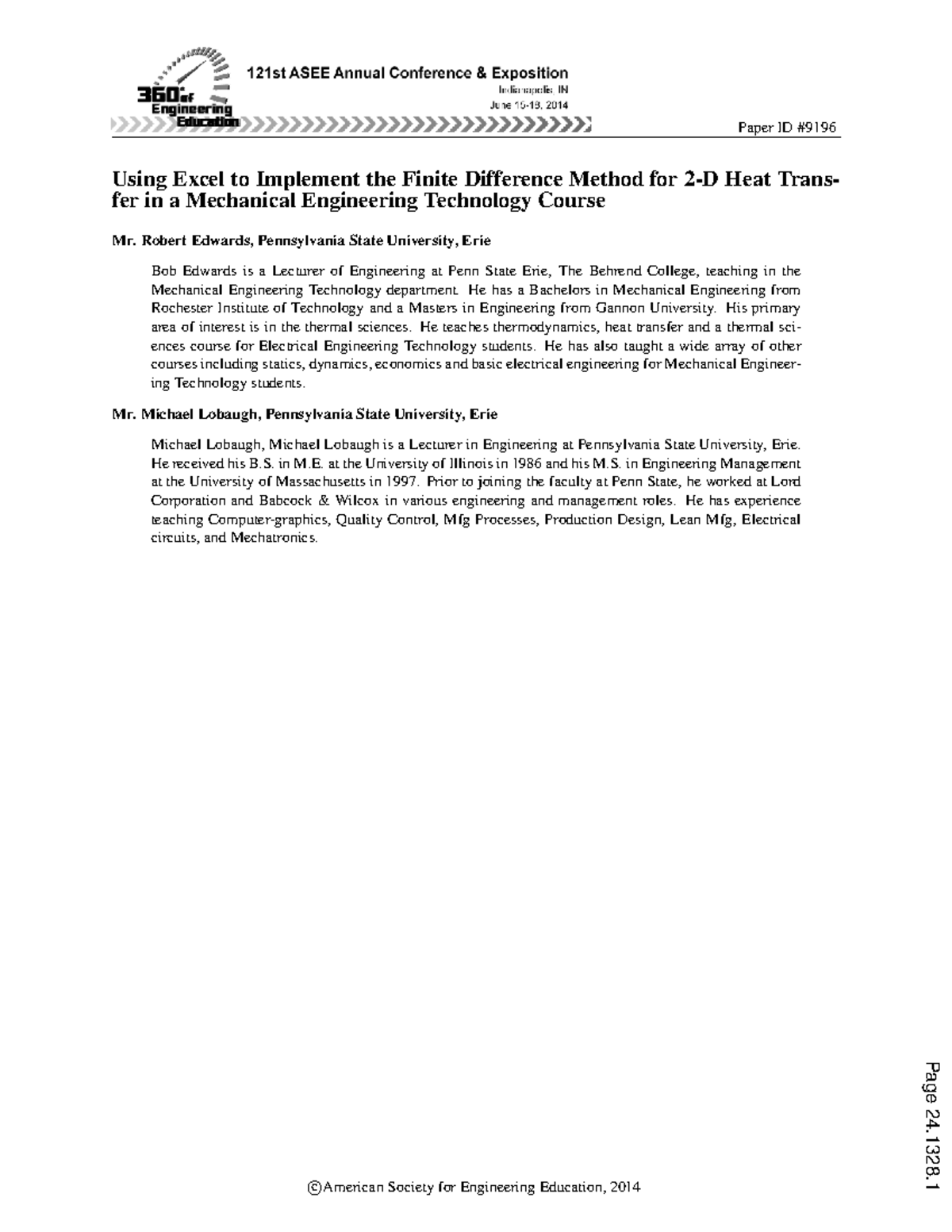 Using Excel for Finite Difference Method in 2-D Heat Transfer (MET ...