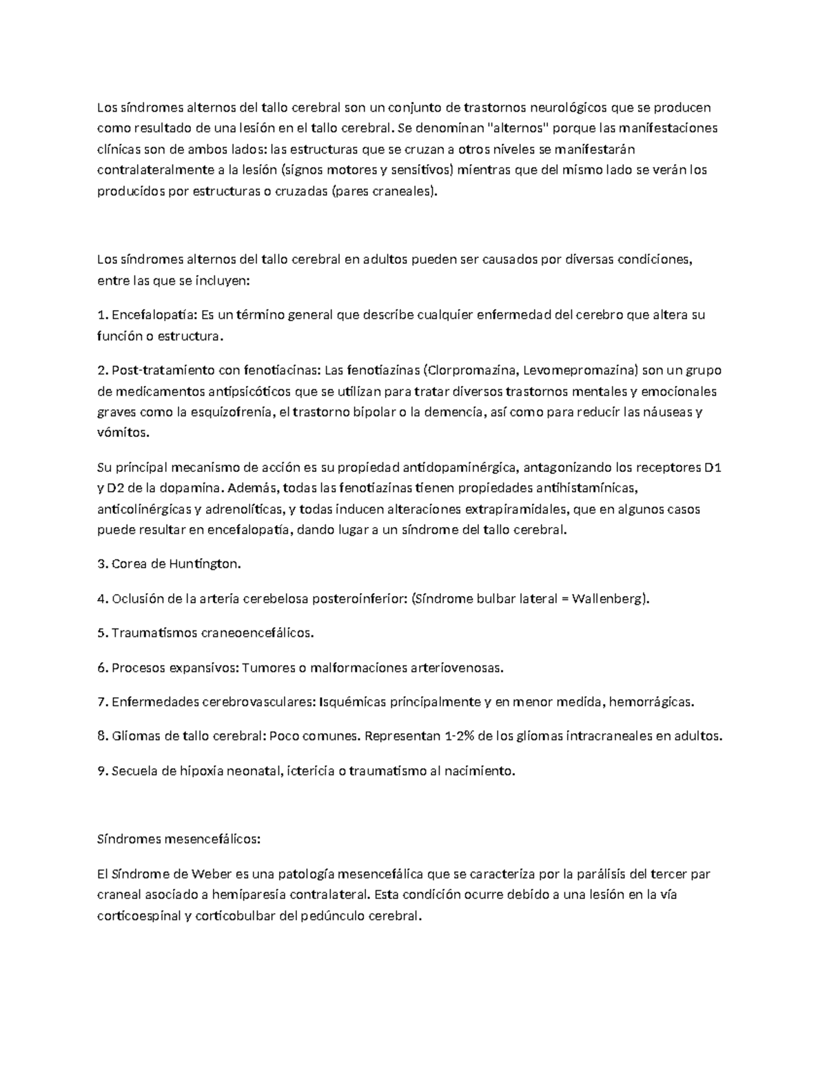 Síndromes Alternos del Tallo Cerebral - Estudio Detallado - Studocu