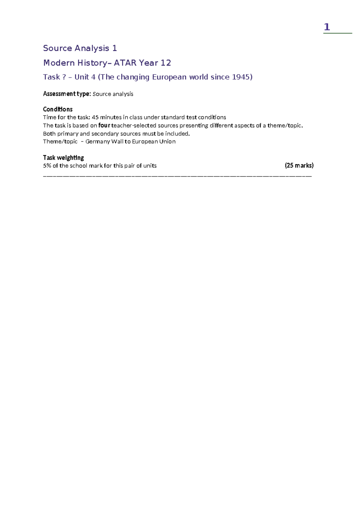 Practice Source Analysis: Berlin Wall to EU - Modern ATAR Year 12 Task ...