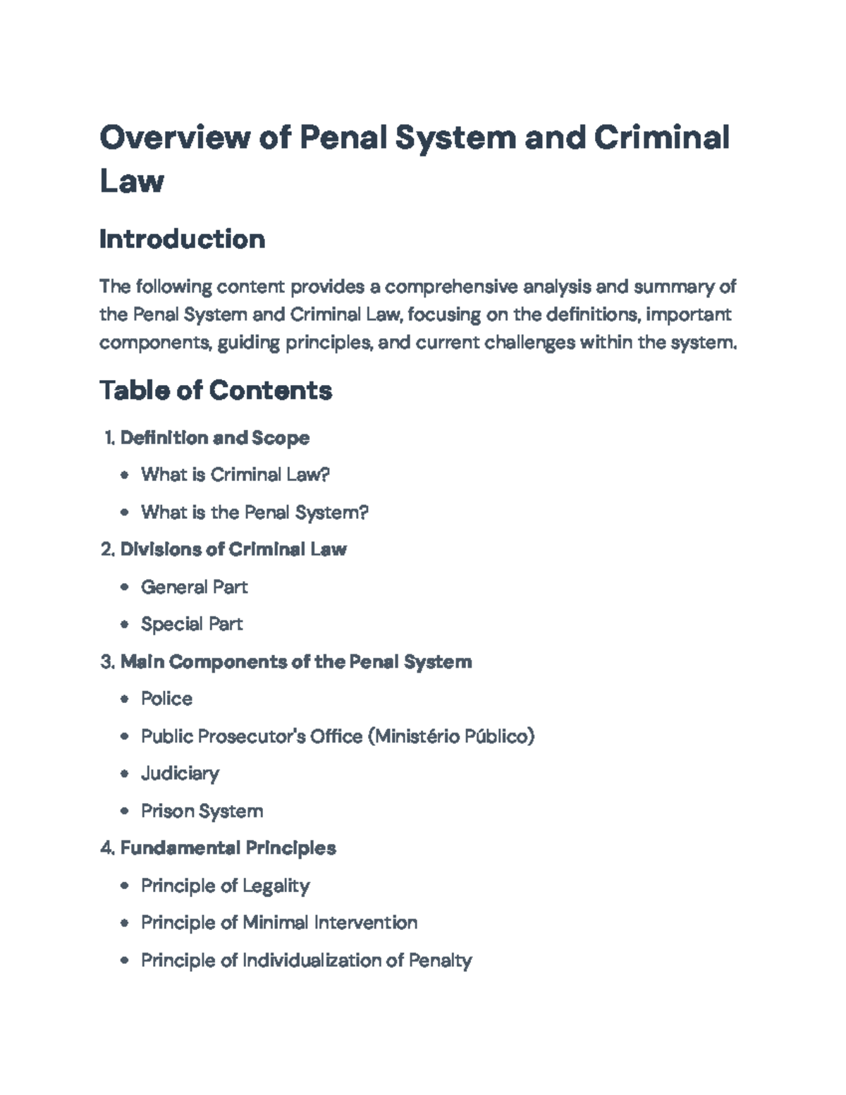 Overview of the Penal System and Criminal Law: Key Principles and ...