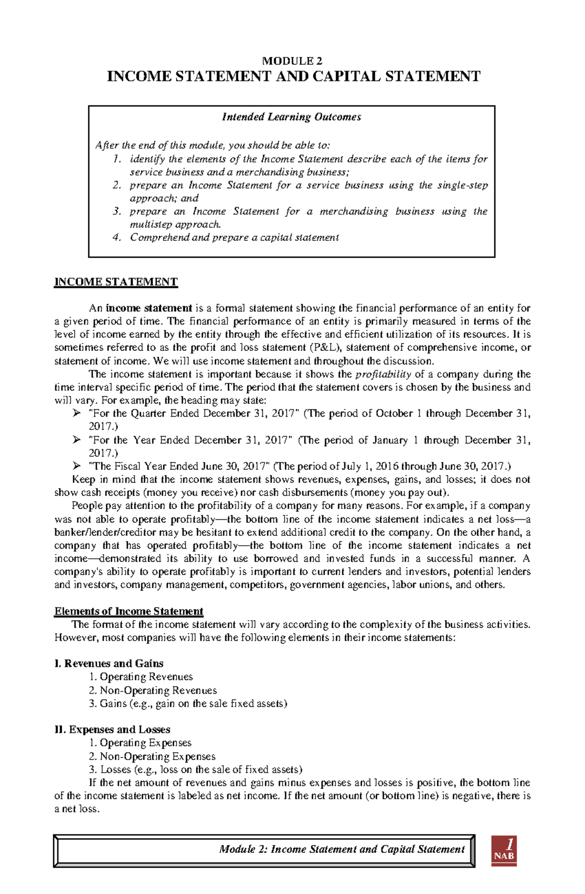 Module-2 Income-Statement-and-Capital-Statement - 1 Module 2: Income ...