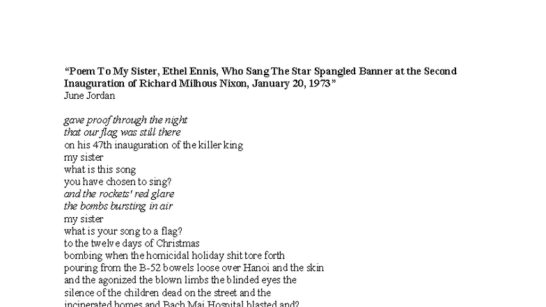 Analysis of June Jordan's Poem: 'To My Sister, Ethel Ennis' - Studocu