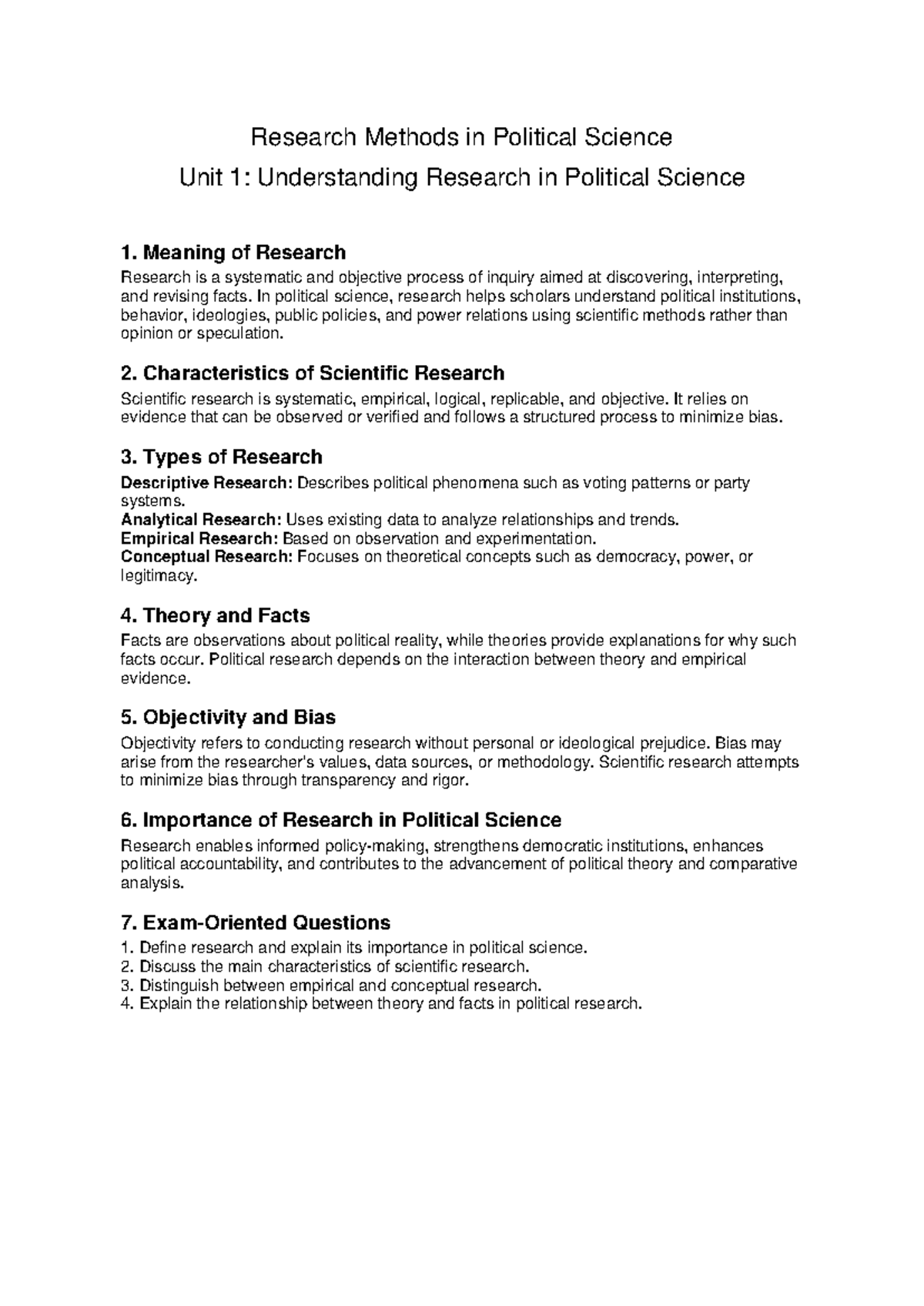 Unit 1: Research Methods in Political Science - Key Concepts and ...