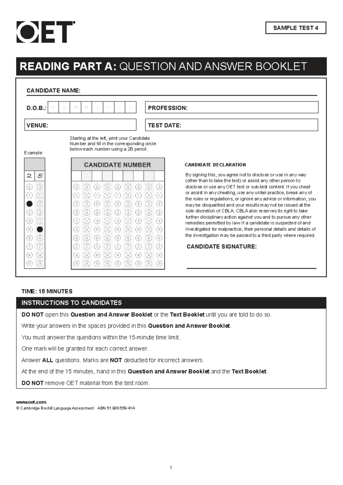Sample Test 4 OET Reading Part A: Question Paper and Instructions - Studocu
