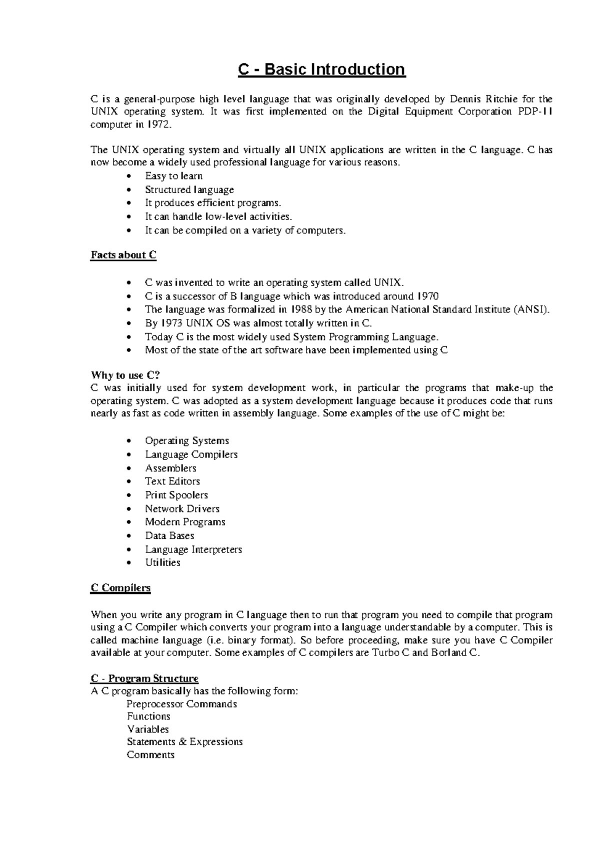 C programming notes - C - Basic Introduction C is a general-purpose ...