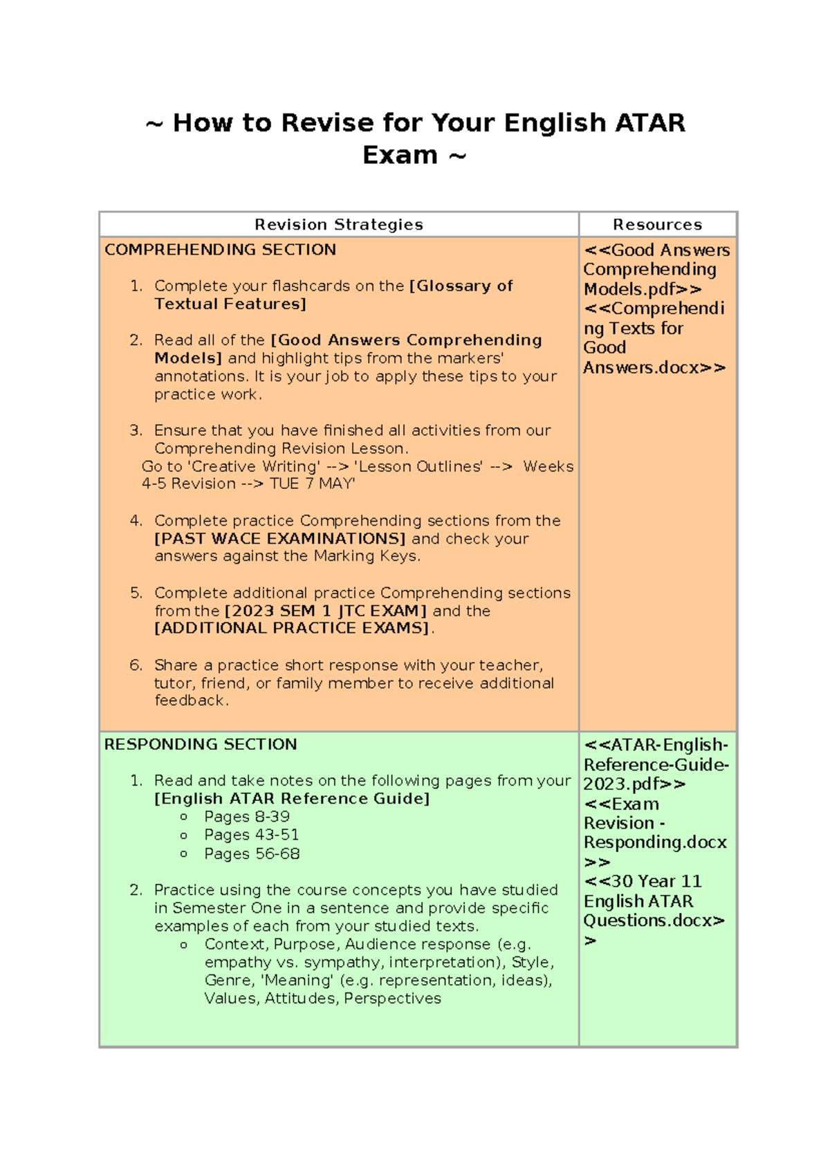 English ATAR Exam Revision Strategies: Comprehending & Responding - Studocu