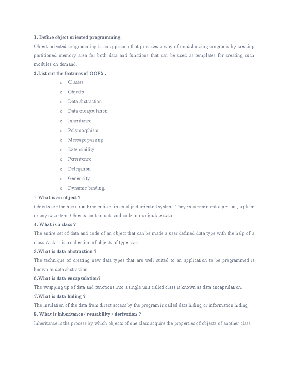 C++ OOPS Concepts: Key Definitions, Features, and Principles - Studocu
