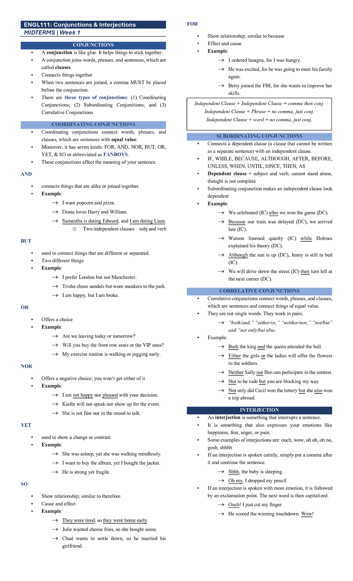Week-1 Conjunction-Interjection - ENGL111: Conjunctions & Interjections ...