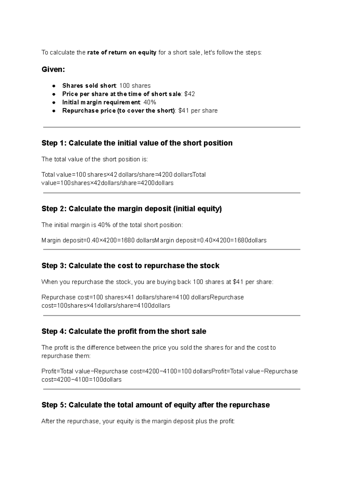Calculating return on equity for short sales: A step-by-step guide ...