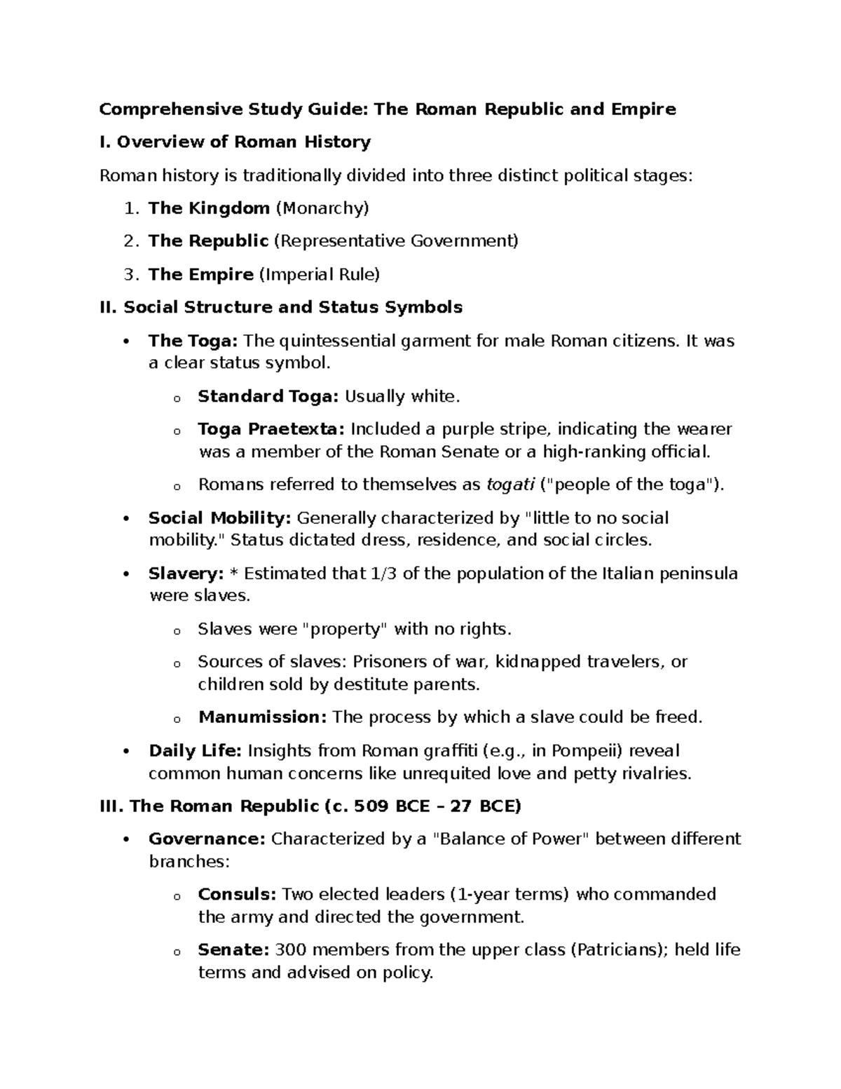 Roman History Study Guide: The Republic & Empire I - Studocu