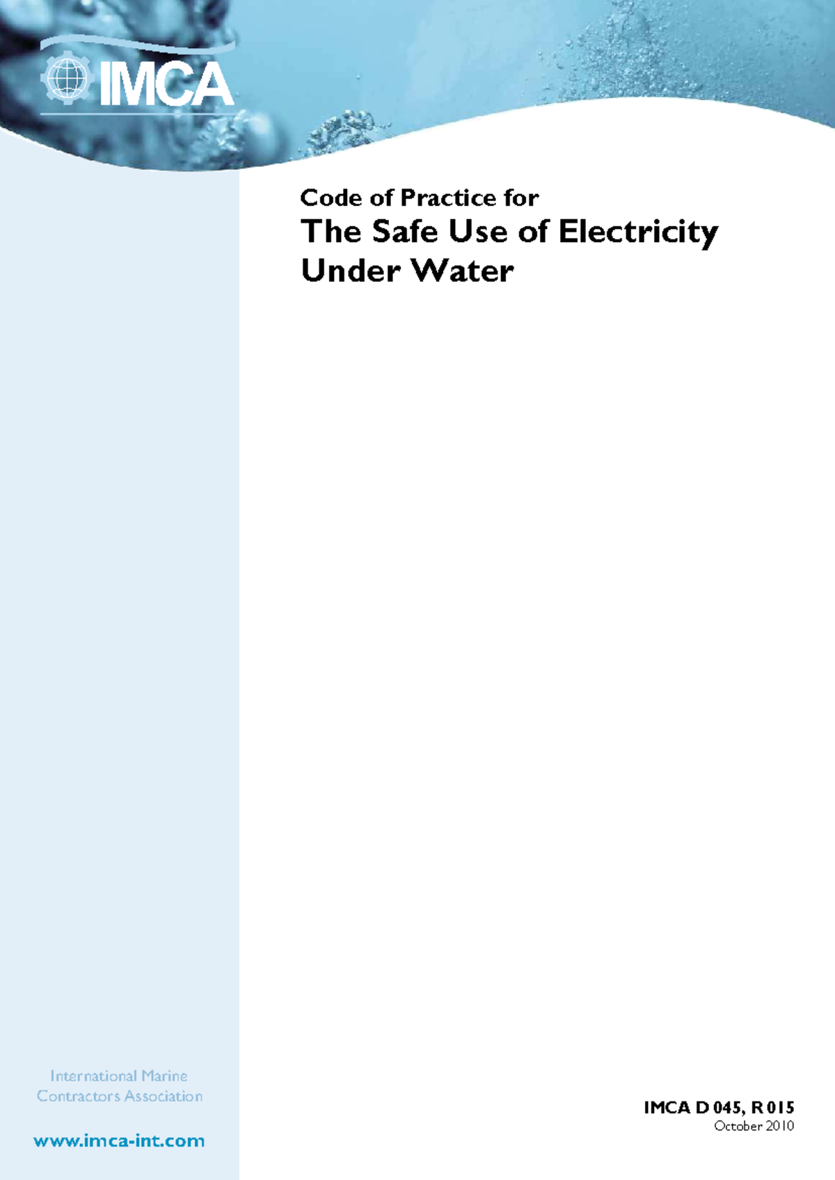 IMCA D 045, R 015: Code of Practice for Safe Electricity Use Under ...