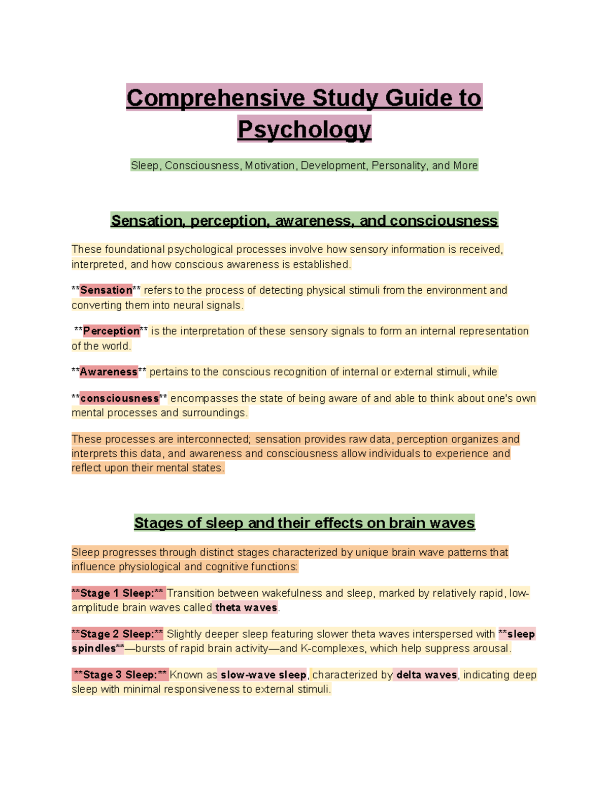 Comprehensive Study Guide: PSY 101 Sleep, Consciousness, and Behavior ...