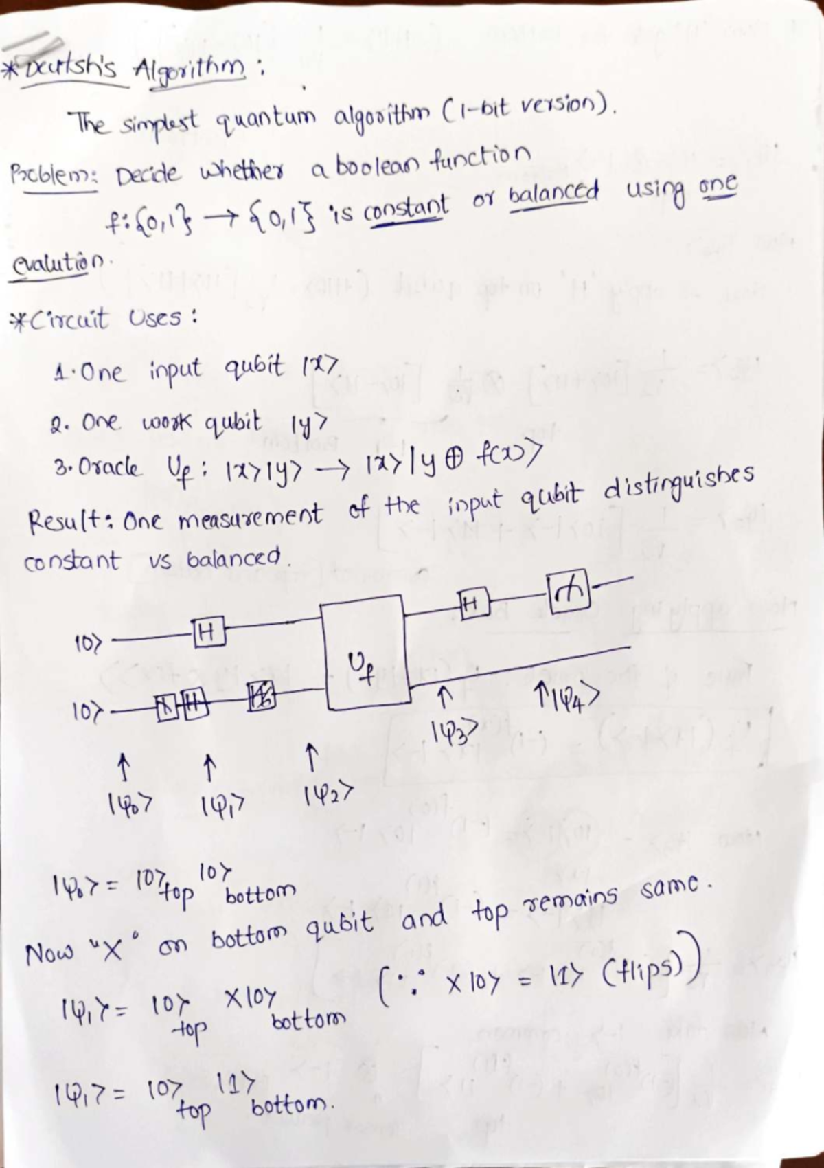 Deutsh's Algorithm: Lecture Notes on Quantum Function Evaluation - Studocu