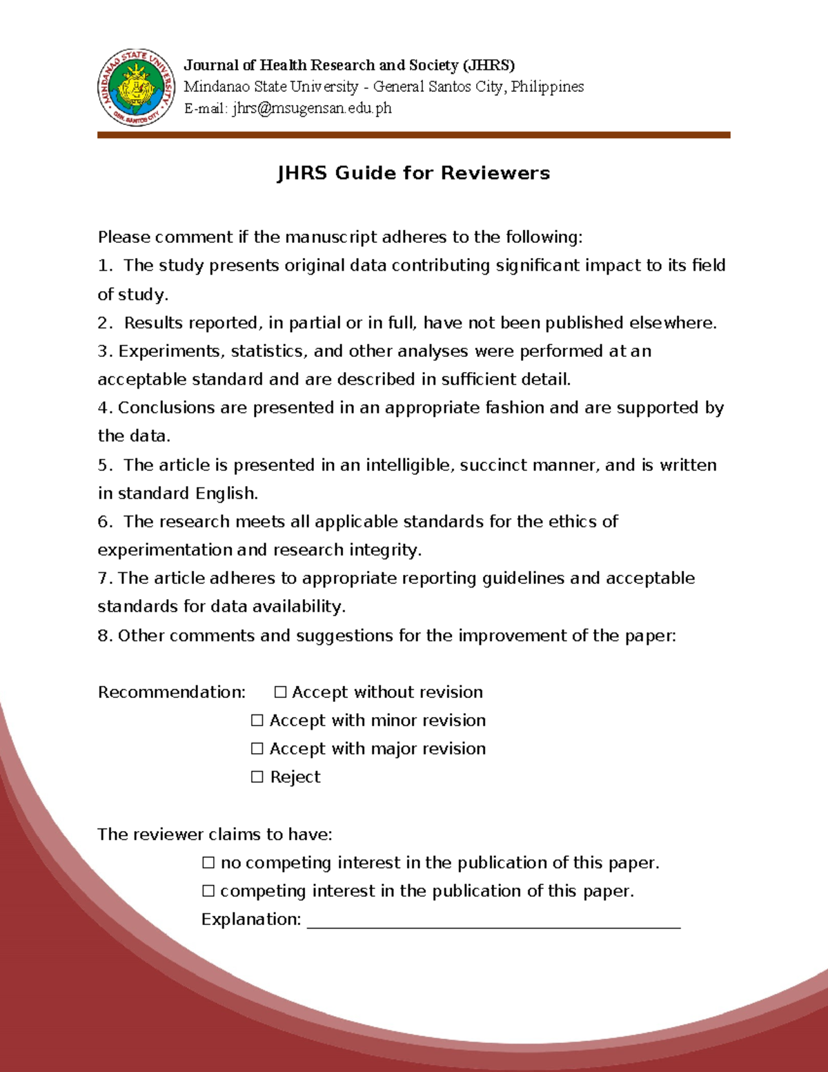 JHRS Guide for Reviewers - Journal of Health Research and Society (JHRS ...