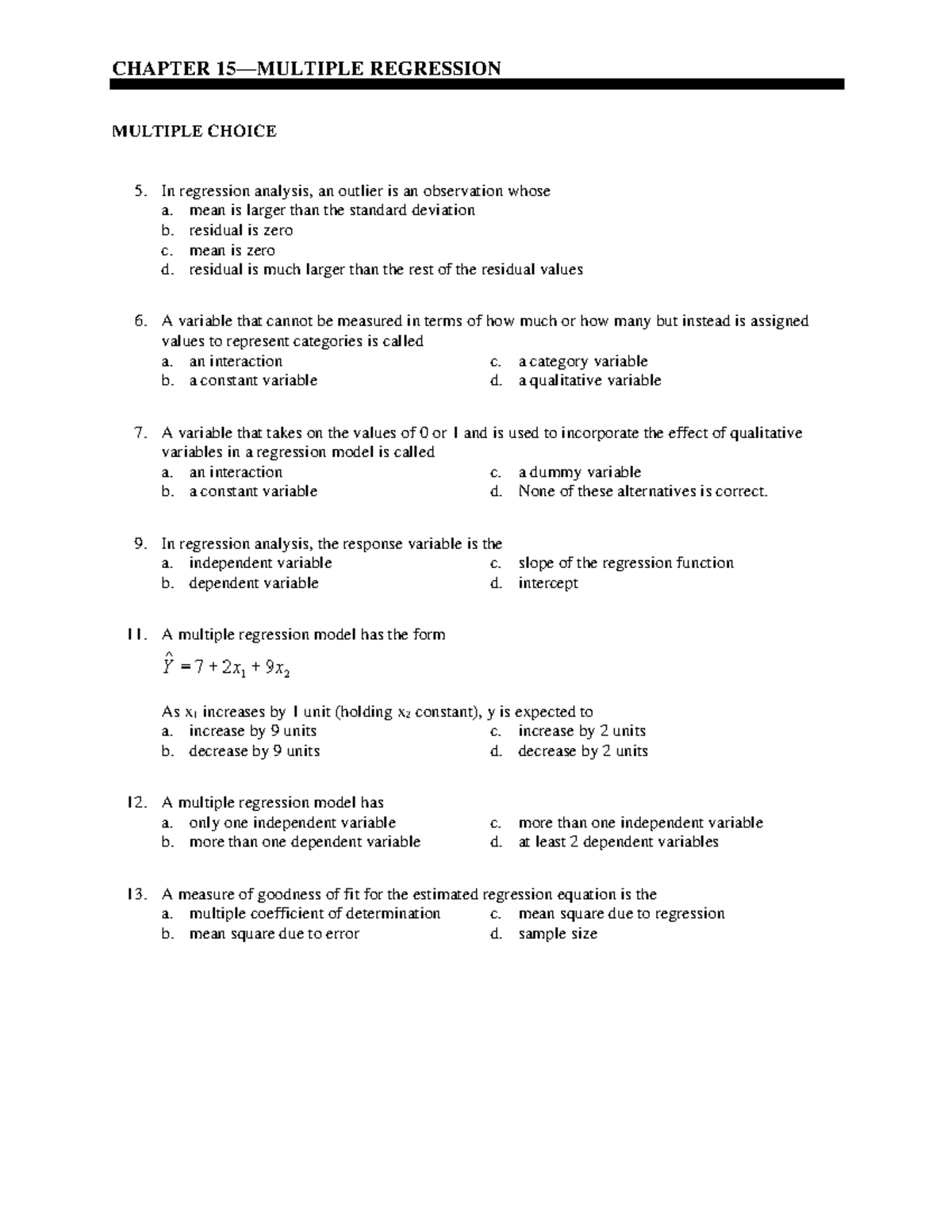 CH 15 TH Regression Analysis Questions & Answers - Studocu