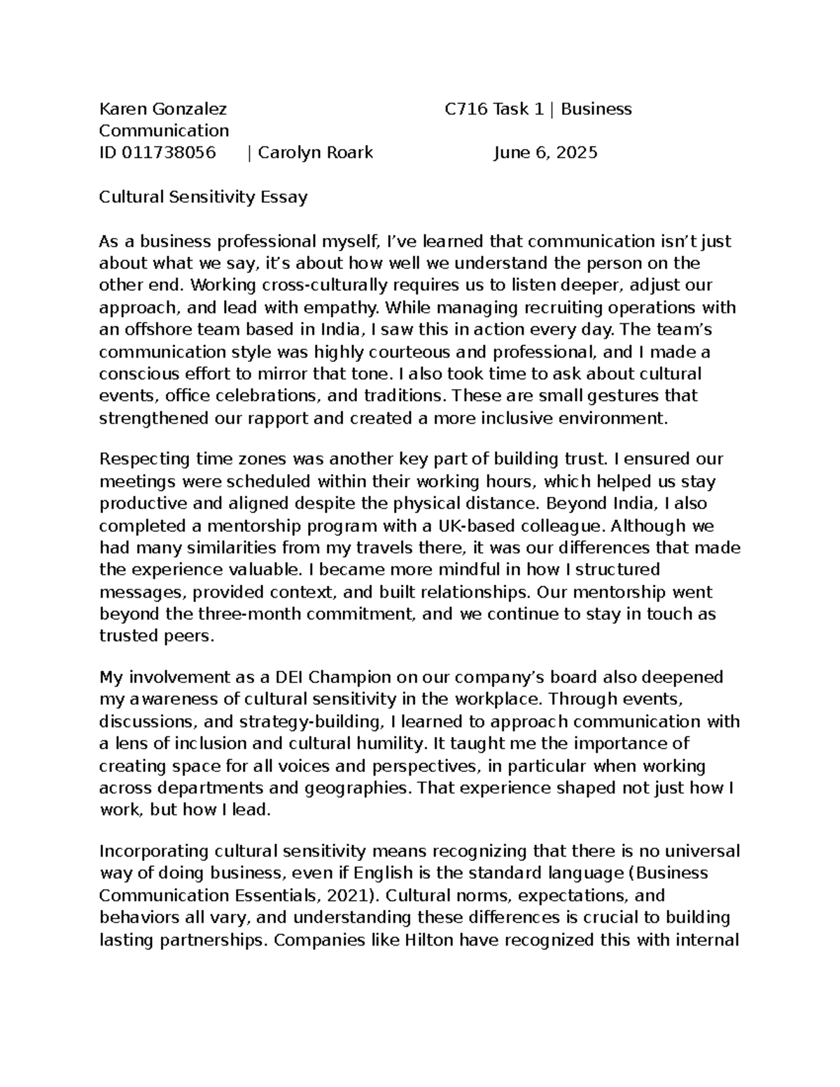 C716 Task 1: Cultural Sensitivity in Business Communication Essay - Studocu