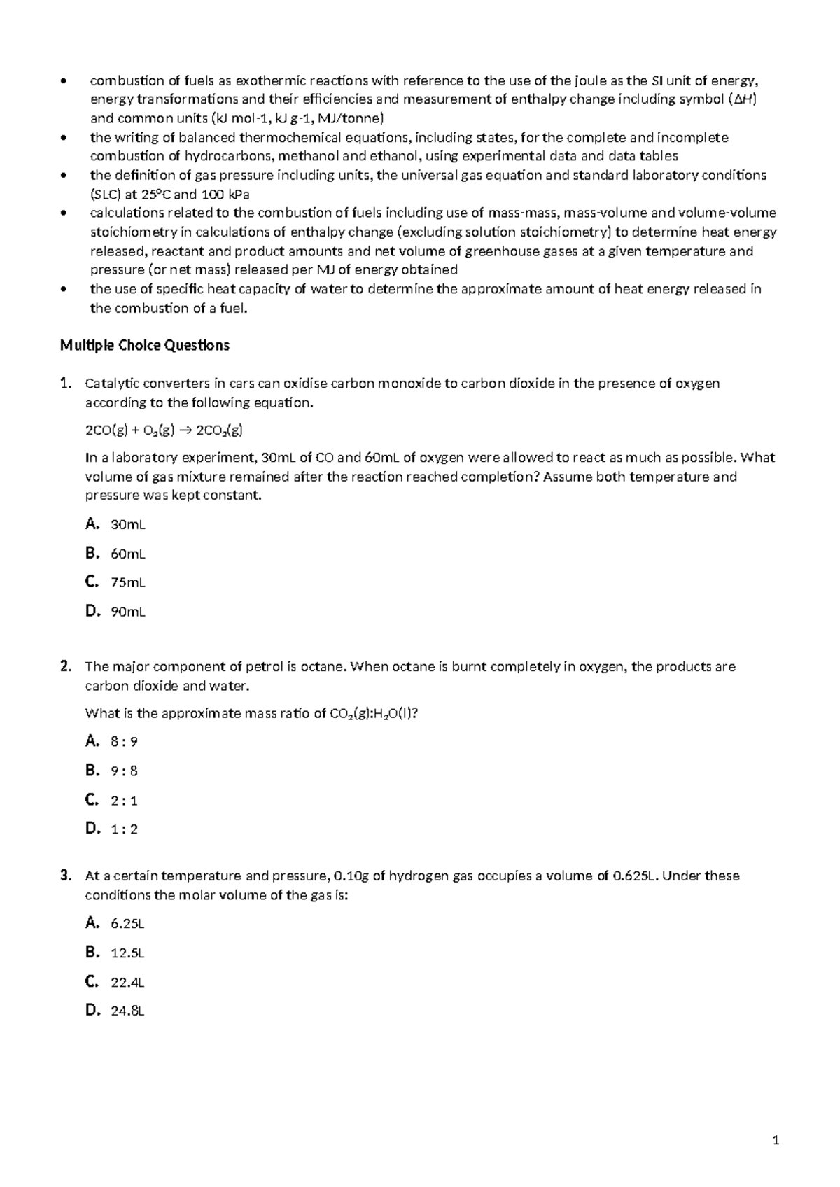 34CHE Final Exam Revision: Gases and Thermochemistry Concepts - Studocu