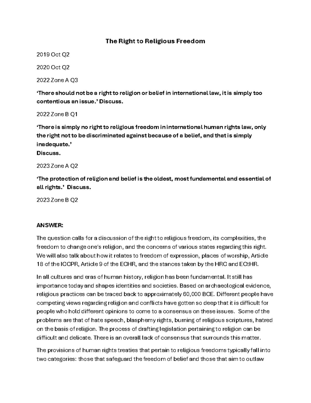 The Right to Religious Freedom: Analyzing International Law Issues ...