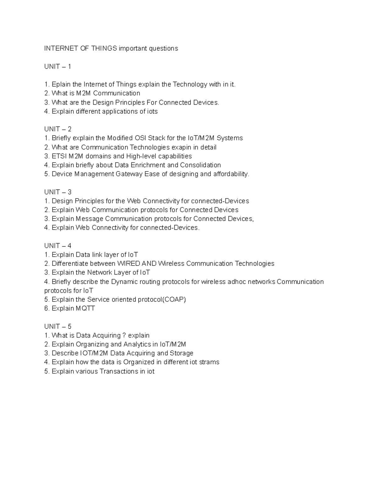 IOT 101: Crucial Questions for the Internet of Things Study Guide - Studocu