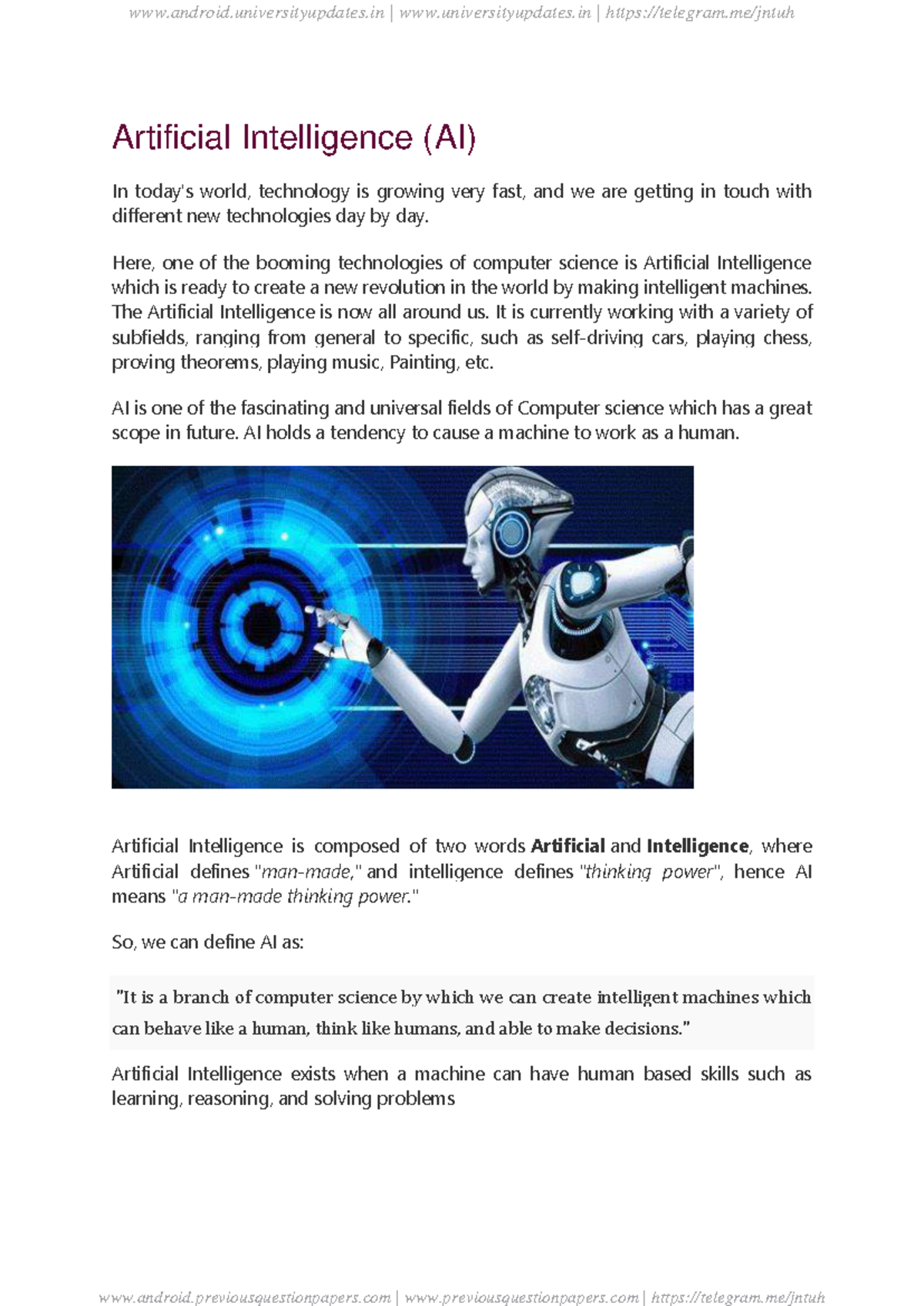 IAI - Unit 1: Comprehensive Notes on Artificial Intelligence (AI) - Studocu