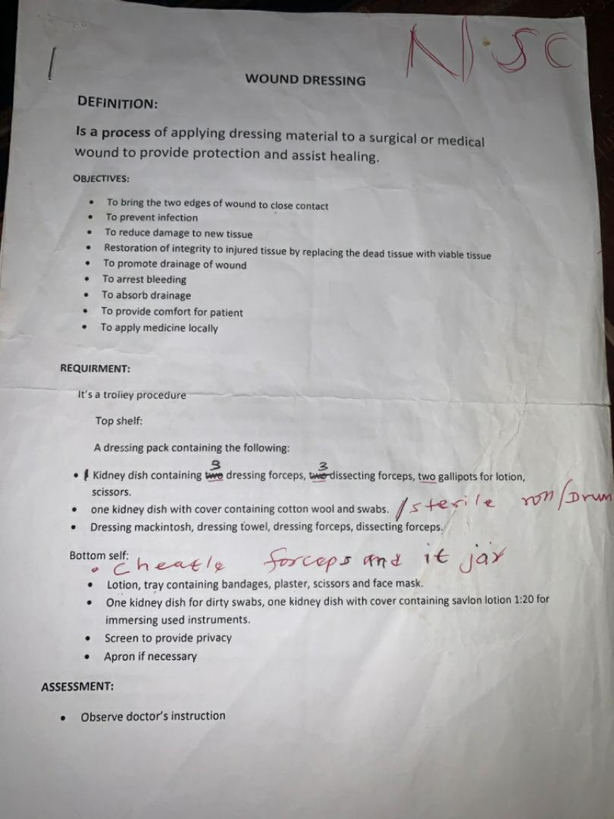 NSC Wound Dressing Procedure and Objectives Guide - Studocu