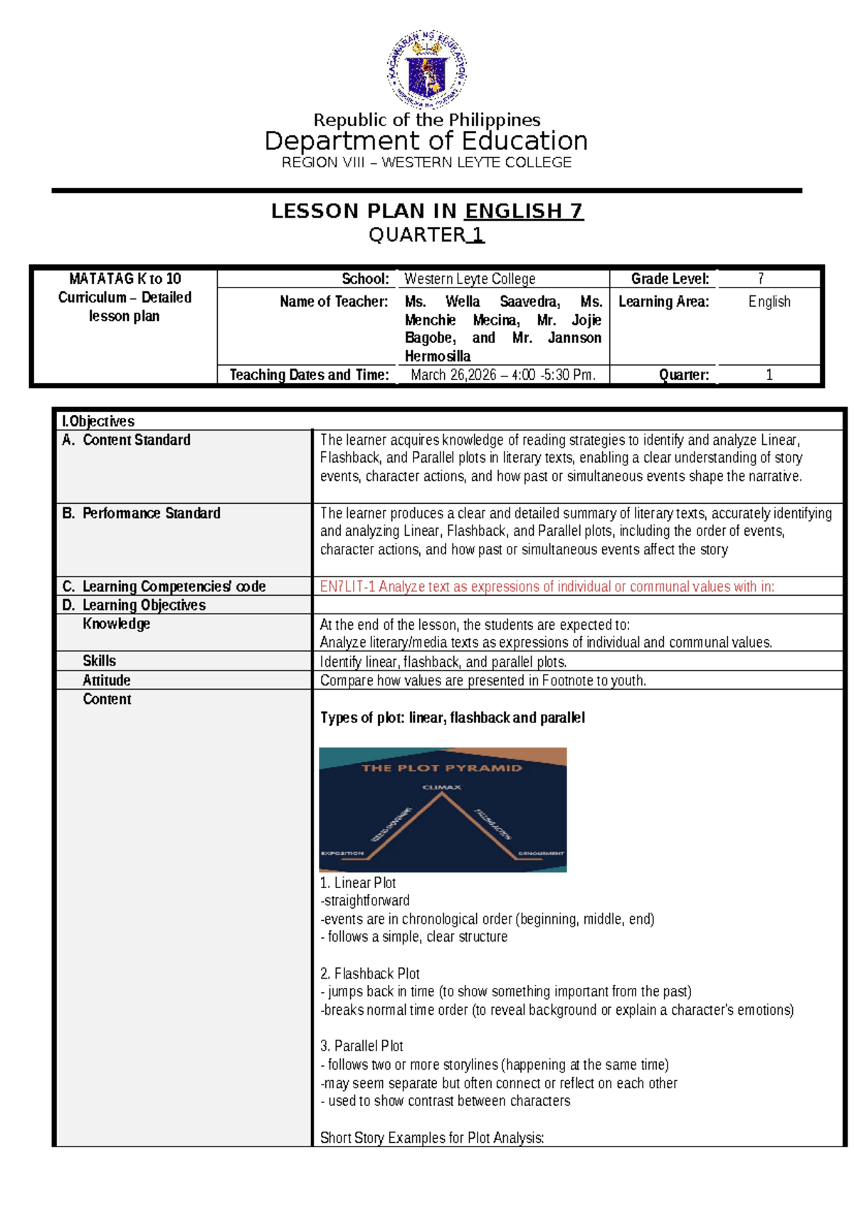 AFA-1-2 Lesson Plan: Analyzing Linear, Flashback, and Parallel Plots in ...