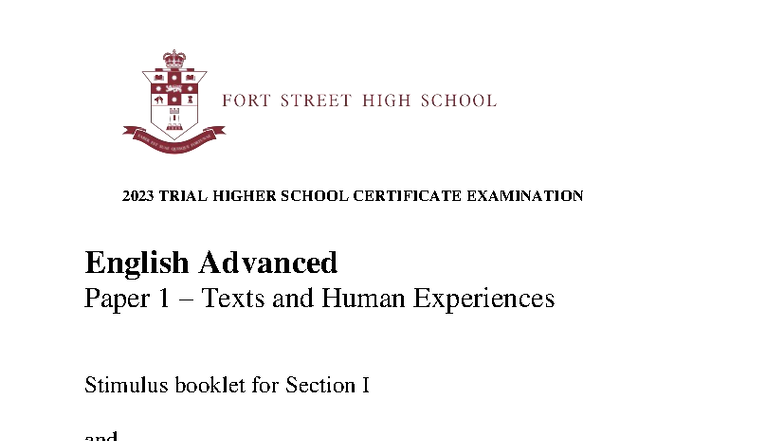 2023 HSC English Adv Paper 1: Texts & Human Experiences Stimulus - Studocu