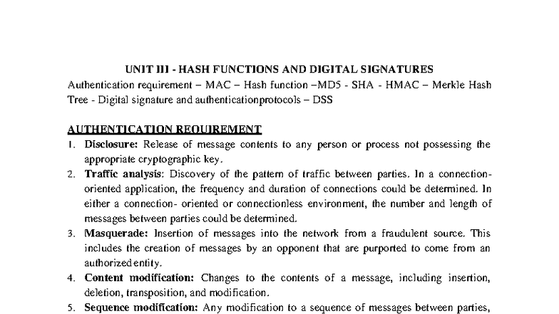 CNS UNIT 3 - Hash Functions & Digital Signatures Overview - Studocu