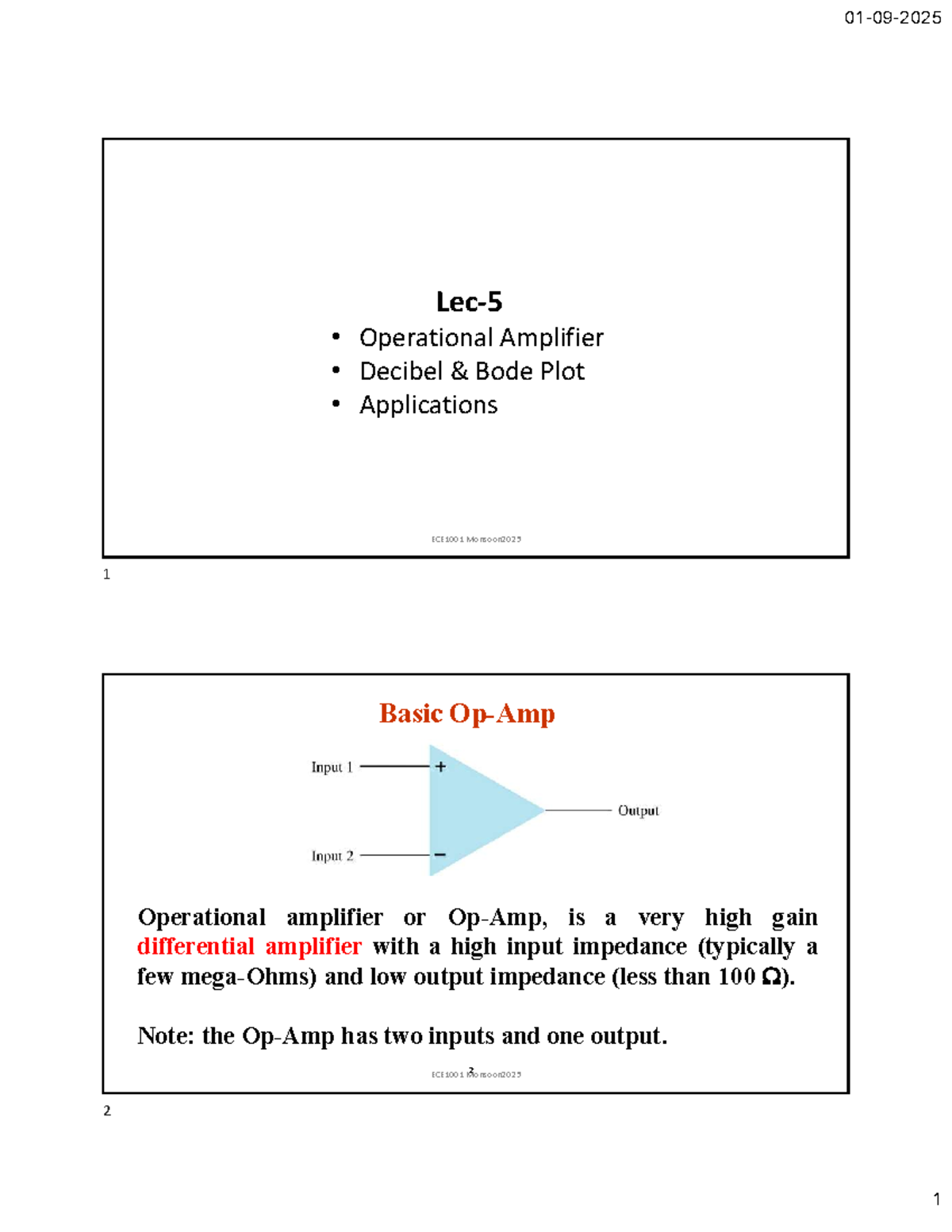 ECE1001 Monsoon2025: Operational Amplifier & Bode Plot Applications ...