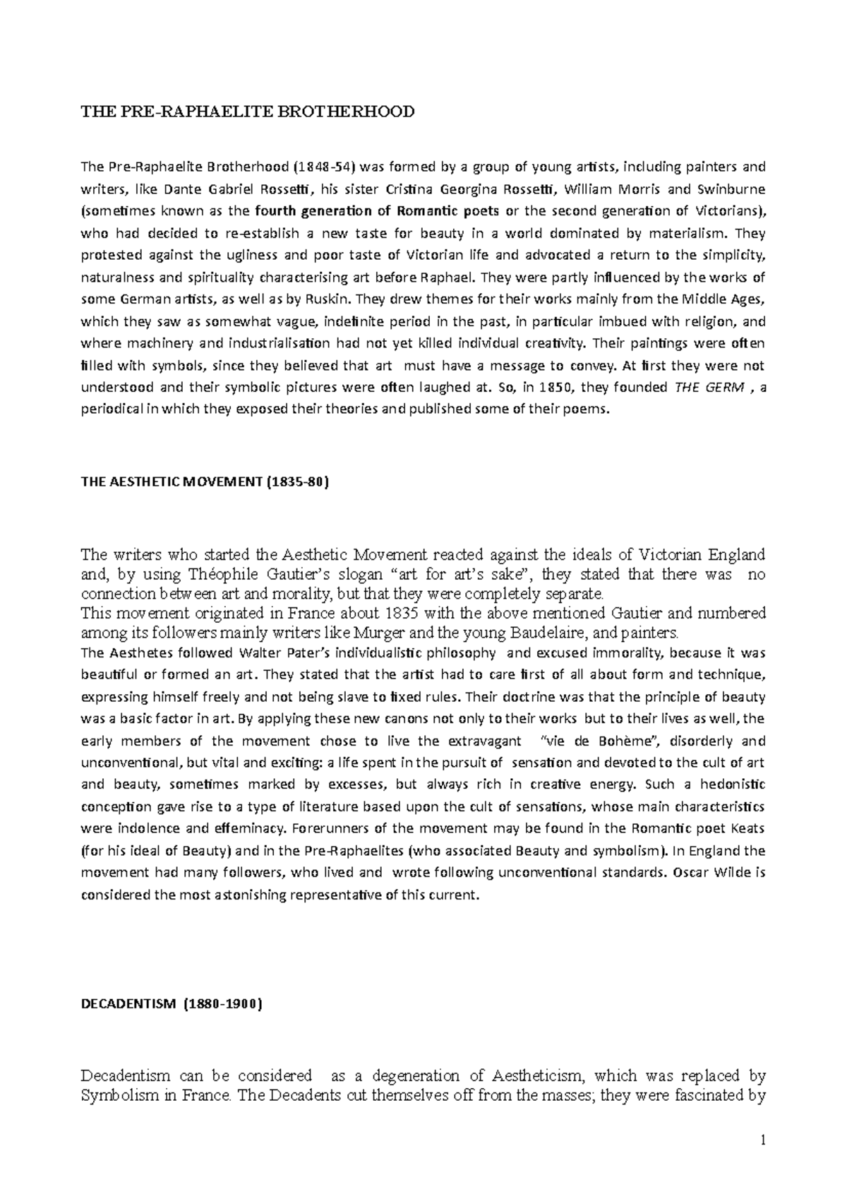 Oscar Wilde and the Influence of Pre-Raphaelite Aestheticism (ENG-302 ...