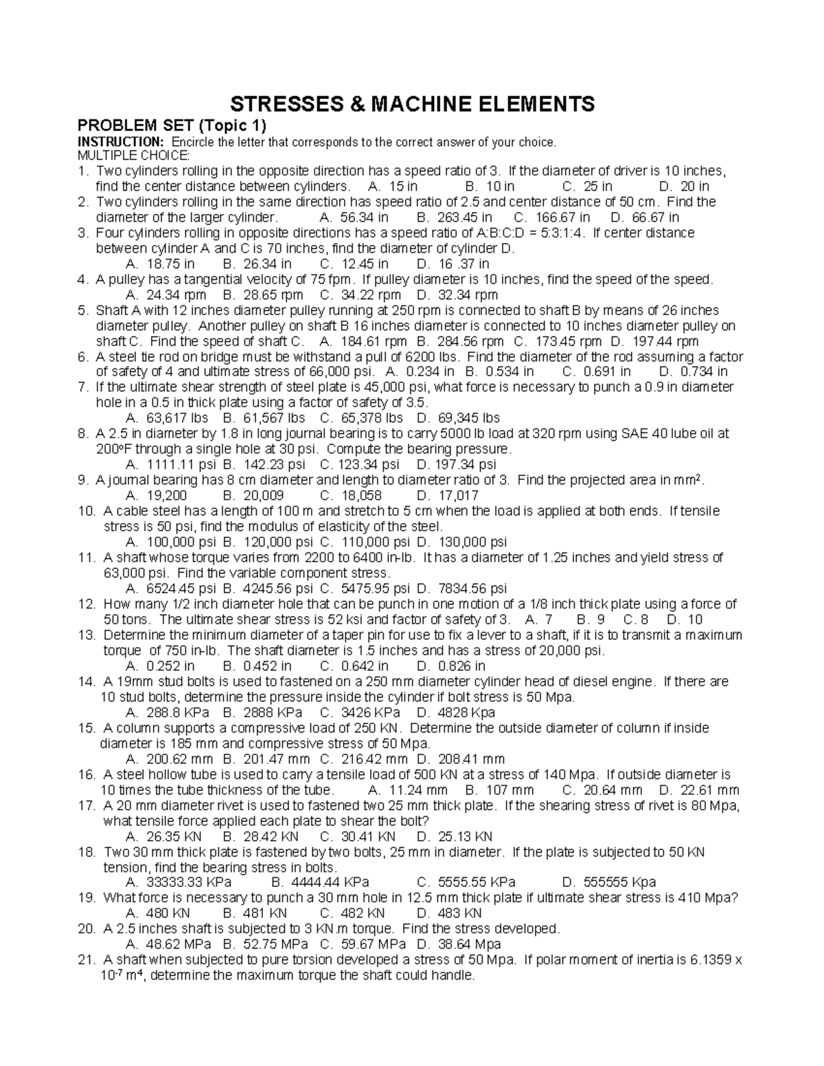 Alcorcon Engineering Review Center: Stresses & Machine Elements Problem ...