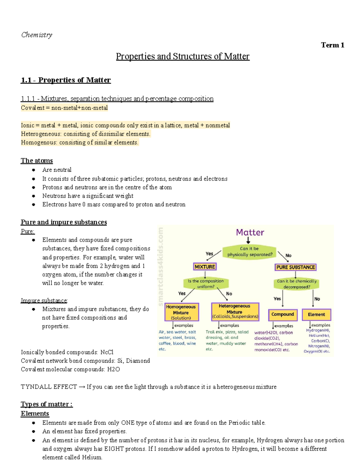 Chemistry MOD 1 - Comprehensive Notes on Properties of Matter - Studocu