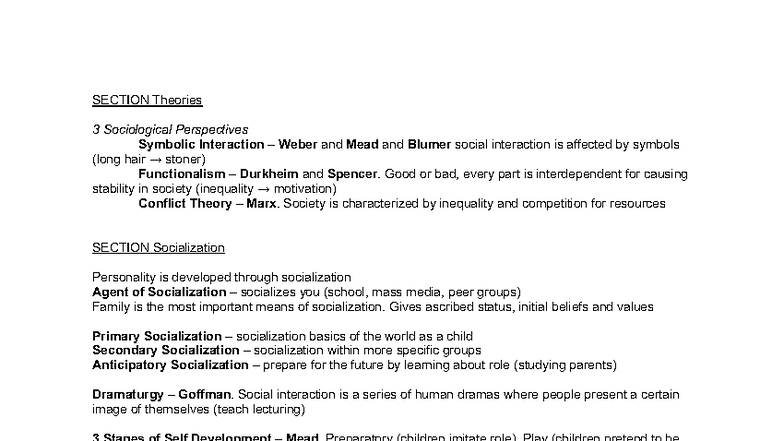 Sociology Notes: Theories, Socialization, Culture, and Society - Studocu
