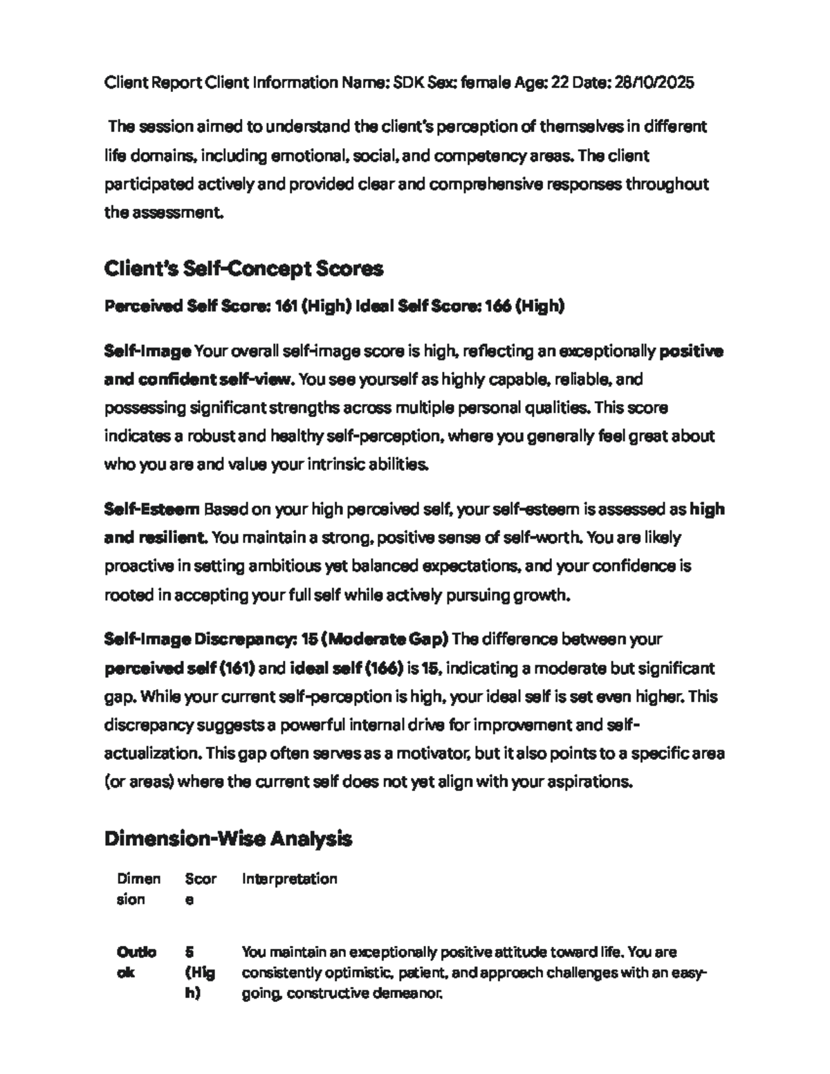Client Report: Self-Perception Analysis and Growth Areas - Studocu