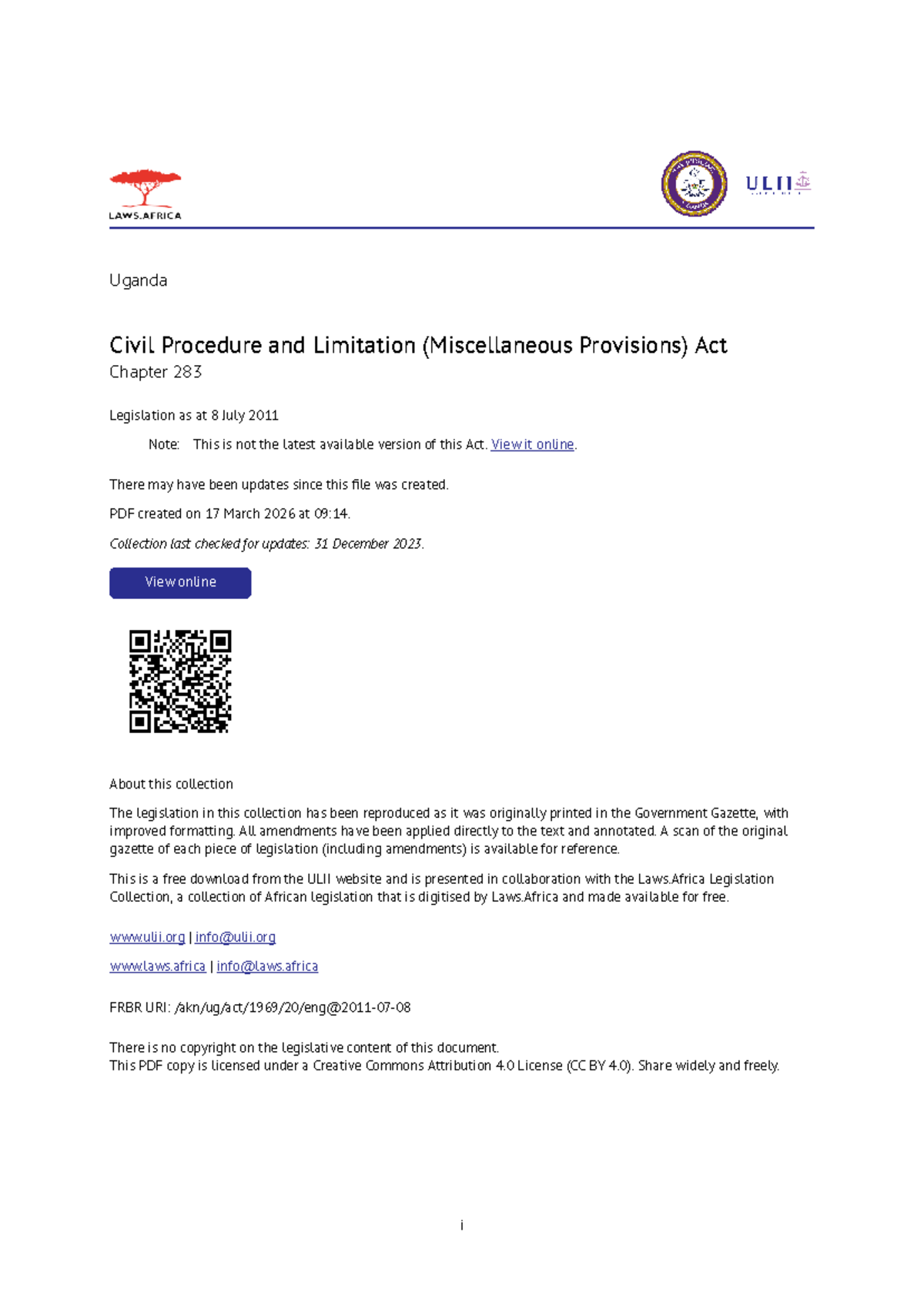 Uganda Civil Procedure & Limitation Act Chapter 283 (as of 2011) - Studocu