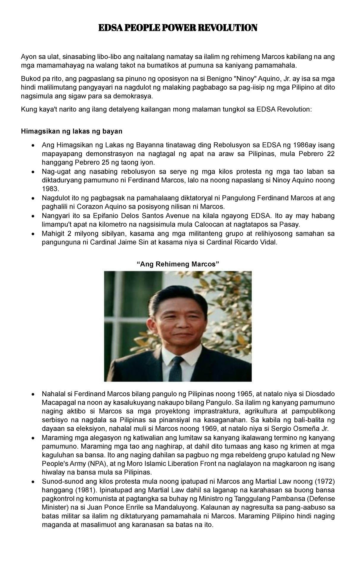 EDS 101: EDSA People Power Revolution Overview and Impact - Studocu