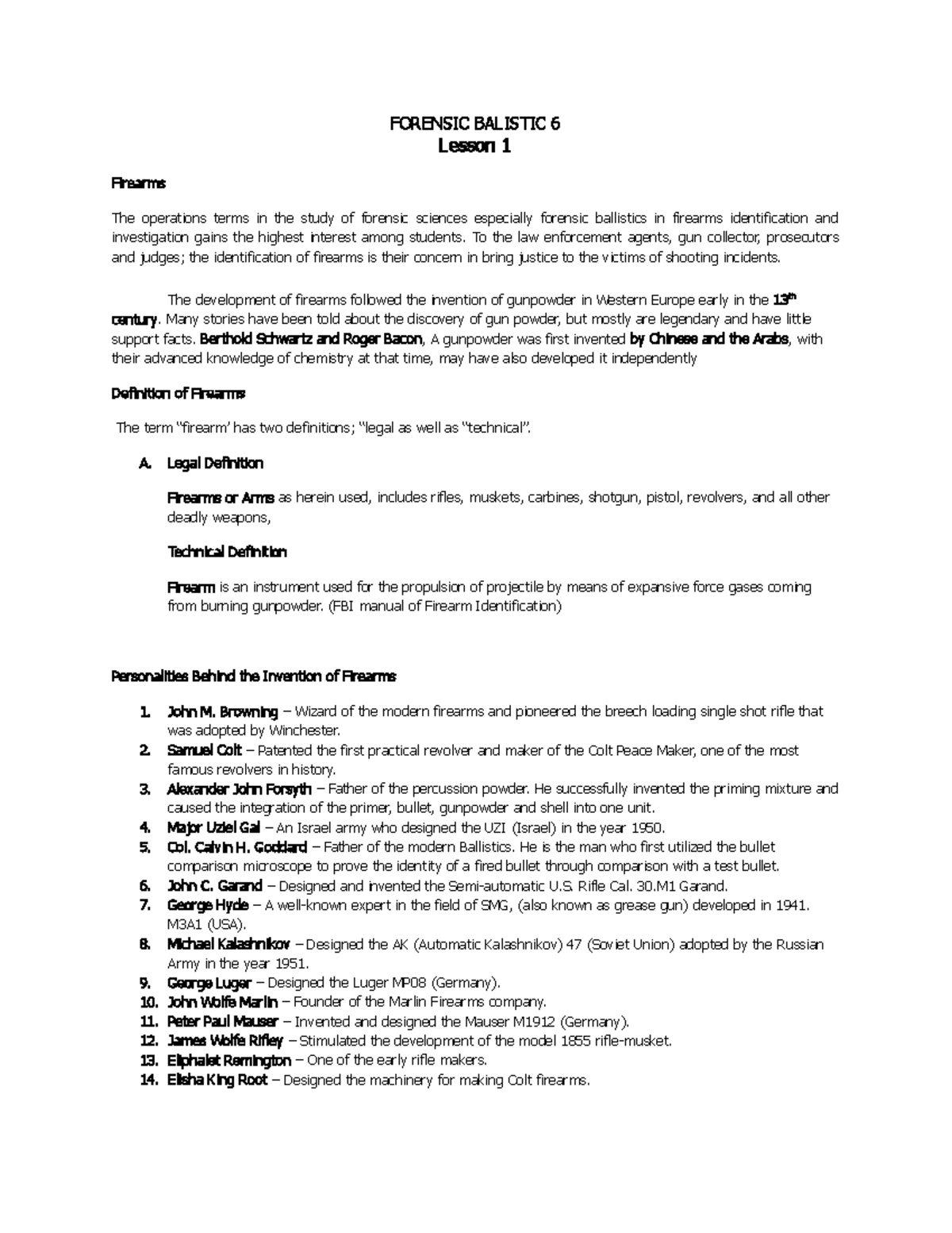 Forensic 6 - good - FORENSIC BALISTIC 6 Lesson 1 Firearms The ...