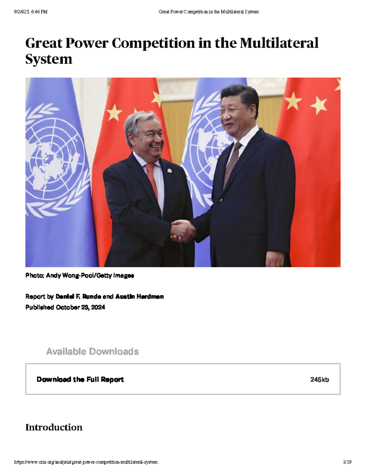 Great Power Competition in the Multilateral System: A Strategic ...
