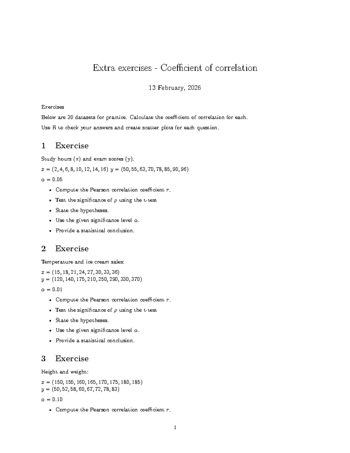 Extra Exercises on Coefficient of Correlation (Course Code: Coef cor 2 ...