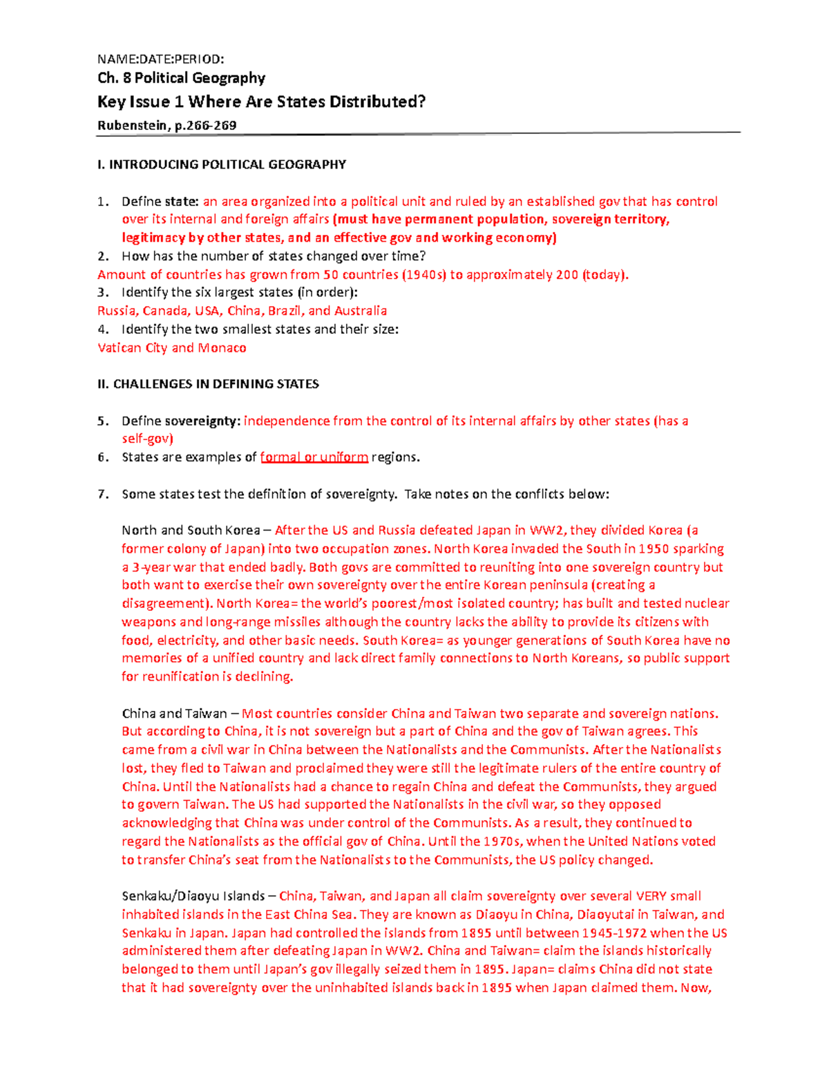 Reading Notes 8.1- AP Human Geography - NAME:DATE:PERIOD: Ch. 8 ...
