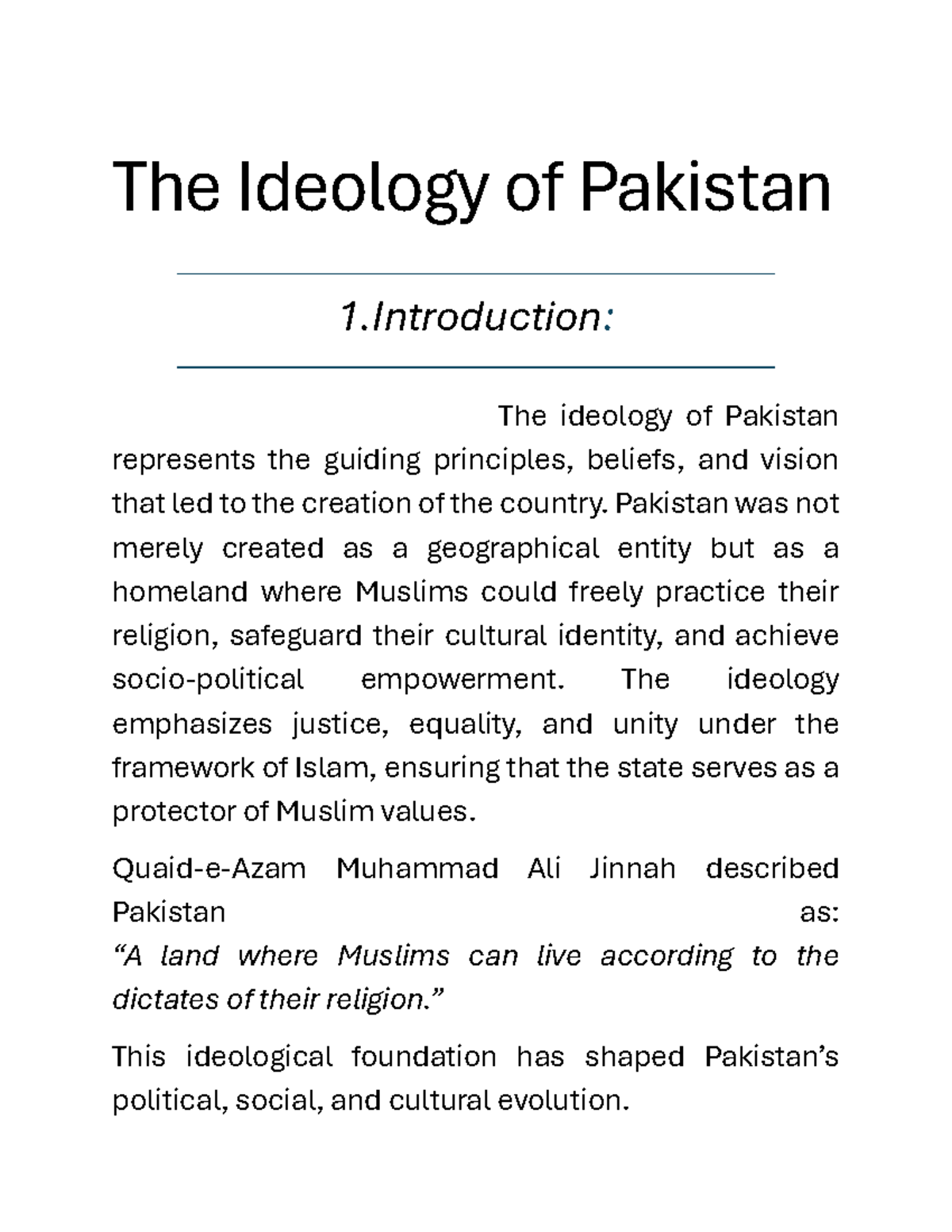 Assignment - Ideology of Pakistan: Historical Foundations and Modern ...