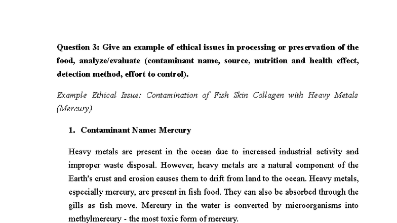 Ethical Issues in Food Processing: Mercury in Fish Skin Collagen (W4 ...